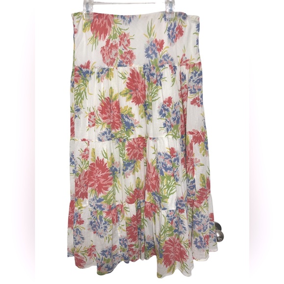 Chaps | Skirts | Chaps Denim Brand Floral Boho Maxi Skirt Gauze Look ...